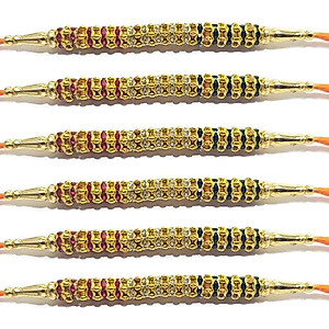 WhopperIndia Set 6 Rakhi for Brother Bhaiya Bhabhi Religious Rakhi Special Small Diamond in Multicolor Thread Raksha Bandhan RakshaBandhan Fancy Rakhi Bracelet Band