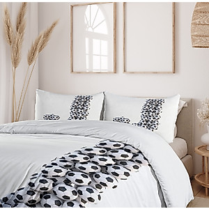 Ambesonne Letter J Duvet Cover Set, Soccer Balls in The Form of a Letter Futboll Alphabet Theme Teamplay Sports, Decorative 2 Piece Bedding Set with 1 Pillow Sham, Twin Size, Black Off White