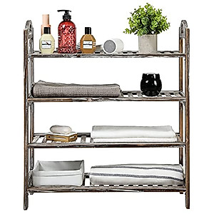 MyGift Torched Solid Wood Entryway Shoe Rack for Entryway, Closet Shoe Rack Organizer Storage Shelf with 4 Tier Wooden Slat Design