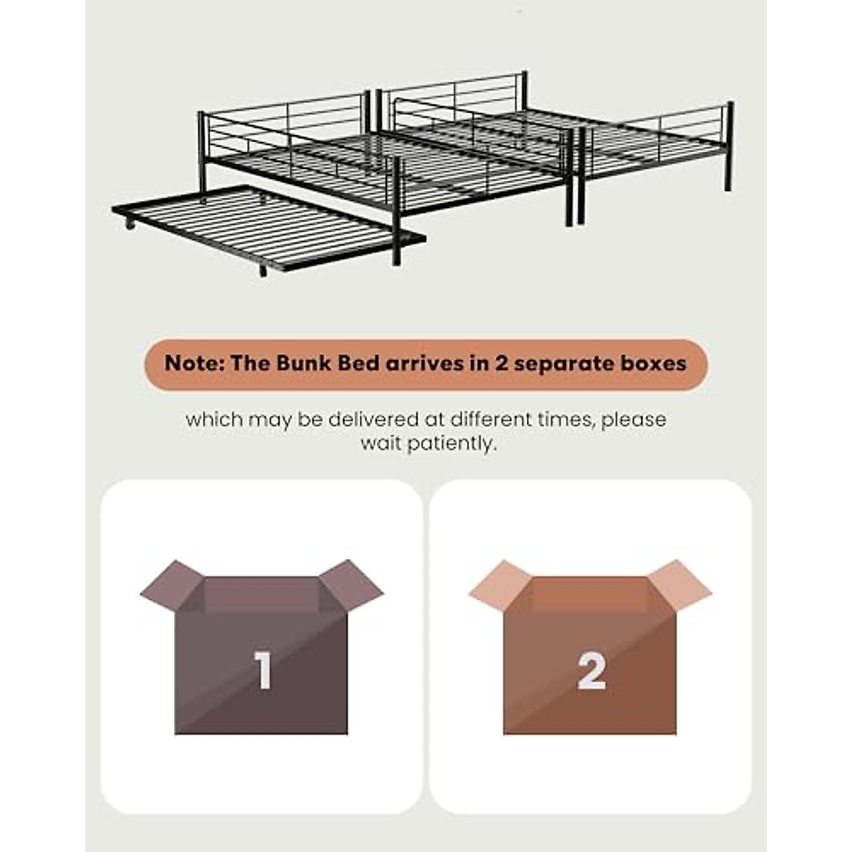 Miscoos Full XL Over Queen Bunk Bed with Trundle, Heavy-Duty Bunk Bed Frame with Ladder and High Guardrail, Convertible into 3 Beds for Kids Teens Girls Boys, Black