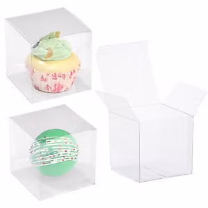 TEMLQPACK 50 Pack 3x3x3 Inch Clear Hot Chocolate Bomb Boxes Christmas Small Gift Boxes Cupcake Boxes Pastry Boxe Candies Boxes Birthday Wedding Party Favor Boxes