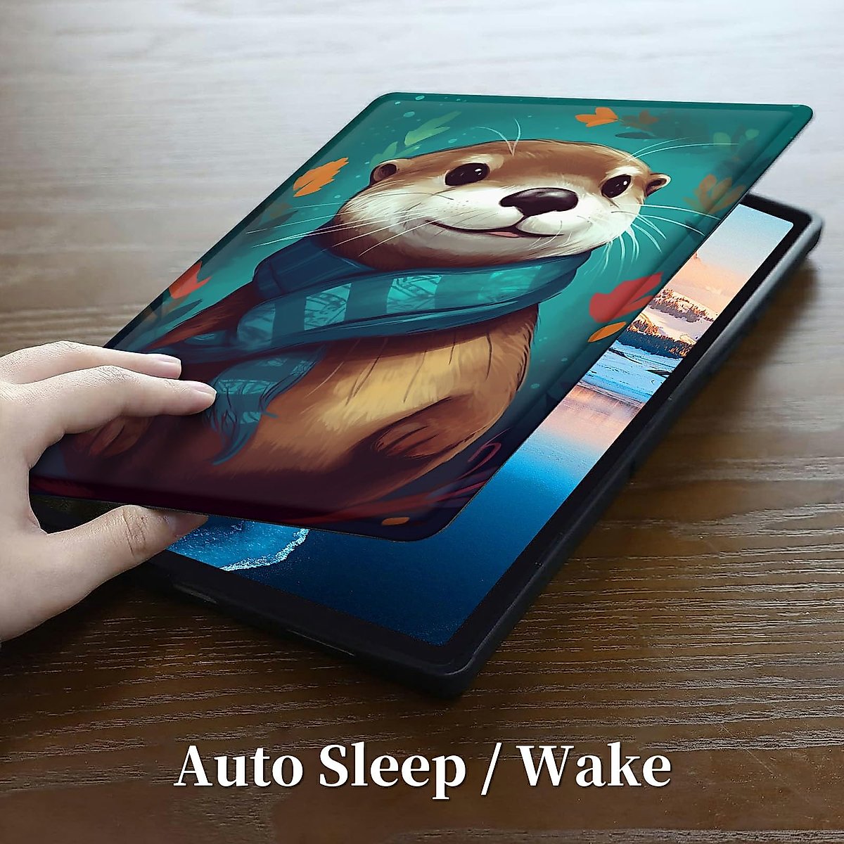 for Samsung Galaxy Tab S8 Plus 2022/Tab S7 FE 2021/Tab S7 Plus 2020 12.4" Tablet Case,PU Leather Slim Anti Slide Folding Stand Cover with Auto Wake/Sleep for Tab S8+/ S7 FE/ S7+,Happy Otter Scarf
