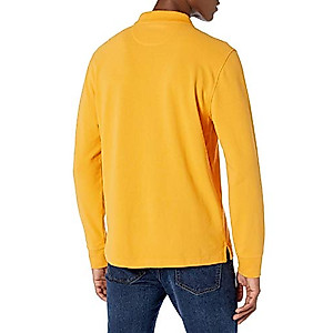 Amazon Essentials Mens Long Sleeve Polo Shirt with Collar, Regular-Fit Pique, Dark Yellow, Large