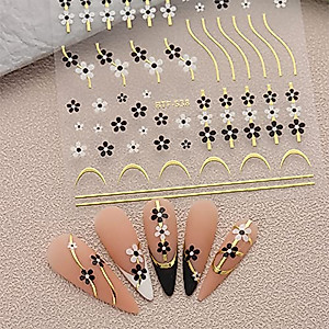 JMEOWIO 9 Sheets Flower Nail Art Stickers Decals Self-Adhesive Pegatinas Uñas Spring Summer Floral Line Nail Supplies Nail Art Design Decoration Accessories