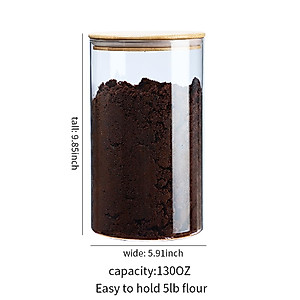 Recceng Glass Flour Containers with Lids Airtight 130 oz, Set of 2 Large Glass Jars for Flour and Sugar Wide Mouth with Wooden Lids, Flour Canister Glass for Baking Jars with Bamboo Lids for Coffee