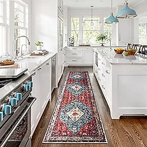 IOHOUZE Boho Runner Rug, 2x8 Vintage Kitchen Rugs Oriental Distressed Carpet Runner Washable Non-Slip Hallway Floor Runner for Living Room Entryway