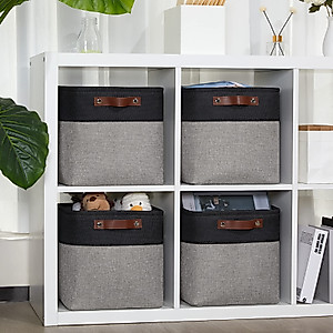 DULLEMELO Collapsible Bundle Baskets 4 Cube Baskets 11"x11"x11" + 2 Narrow Baskets 15"x6"x5.5"（Black&Grey)