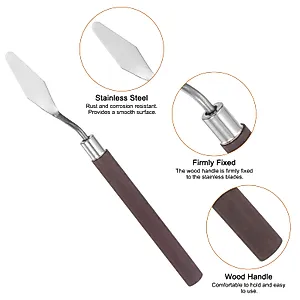 HARFINGTON 4pcs No.5 Palette Knives 14mm Width Stainless Steel Small Pointy Spatula Painting Pallet Knife with Wood Handle for Oil Acrylic Canvas Mixing Spreading, Red