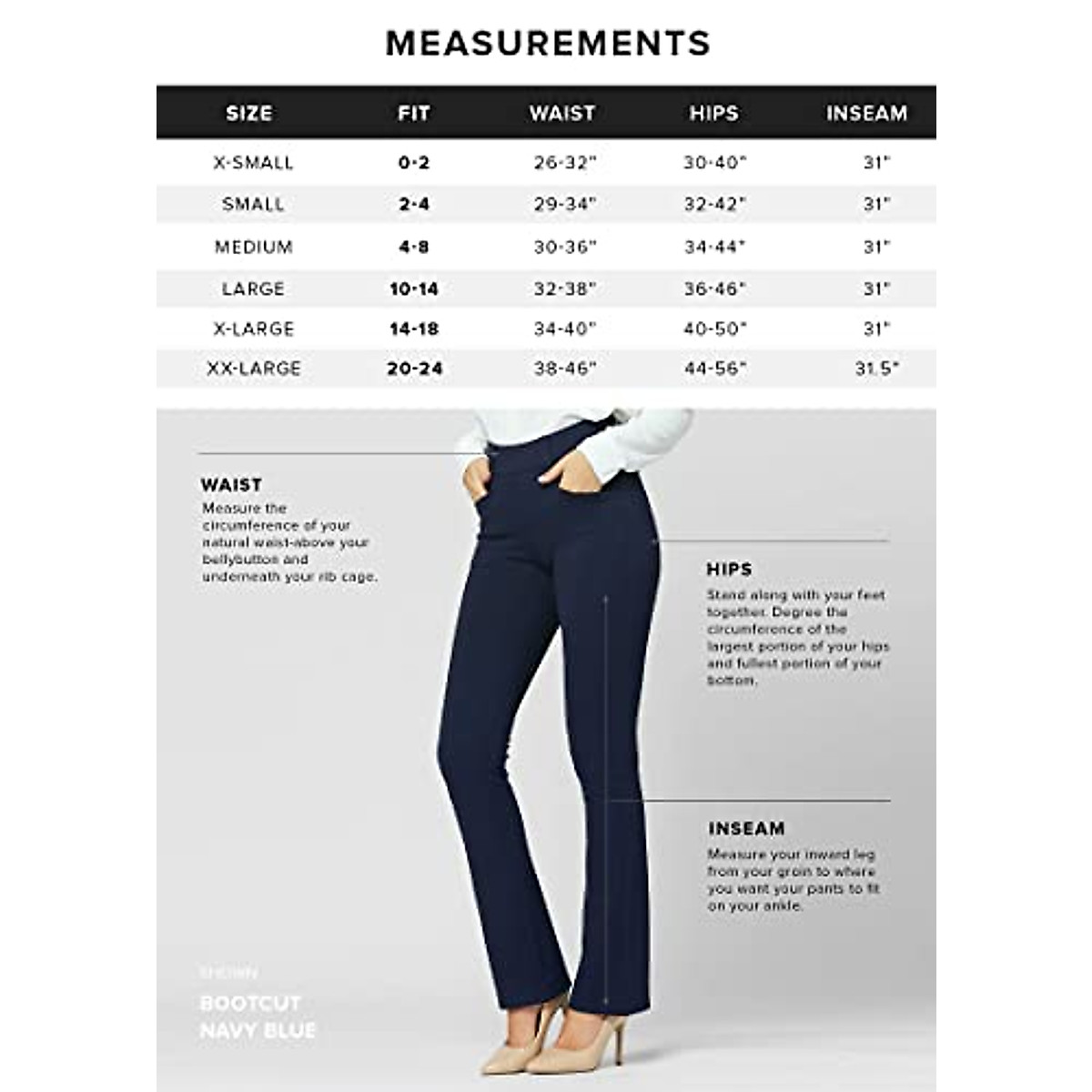 Premium Women's Stretch Dress Pants - Wear to Work - Ponte Treggings - Bootcut - Navy Blue - DP-Boot-Full-Navy-L