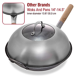 YOSUKATA Wok Lid 13.6 Inch - Premium Stainless Wok Cover with Tempered Glass Insert Steam Holes - Dishwasher-Safe Lid for 14-Inch Wok - Chees Melting Dome for Griddle