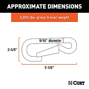 CURT 81288 Snap Hook Trailer Safety Chain Hook Carabiner Clip, 9/16-Inch Diameter, 5,000 lbs