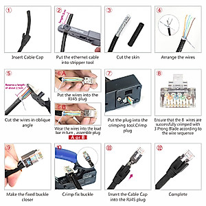 VCELINK Cat7 Cat6A RJ45 Pass Through Connectors Shielded 30-Pack, 3-Prong 50μ Gold Plated Modular Plug Ethernet Ends with Strain Relief Boots (Black)