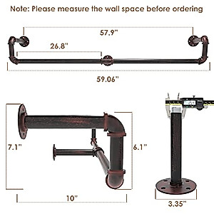 GWH Industrial Pipe Clothing Rack, Wall Mounted Clothes Rack, Industrial Clothing Rack, Pipe Clothing Rack, Closet Rods for Hanging Clothes, 100% Galvanized Steel (59 in, Brush Red Coper)