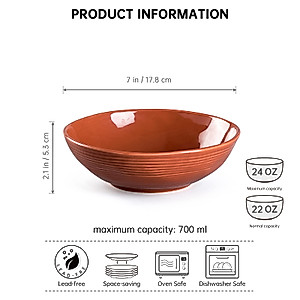 HENXFEN LEAD Ceramic Bowls Set of 4 for Salad, Cereal, Soup, Pasta - 7 Inch Stoneware Ramen, Noodles Bowls for Serving 24 Oz, Microwave & Oven, Dishwasher Safe, Scratch Resistant, Brown