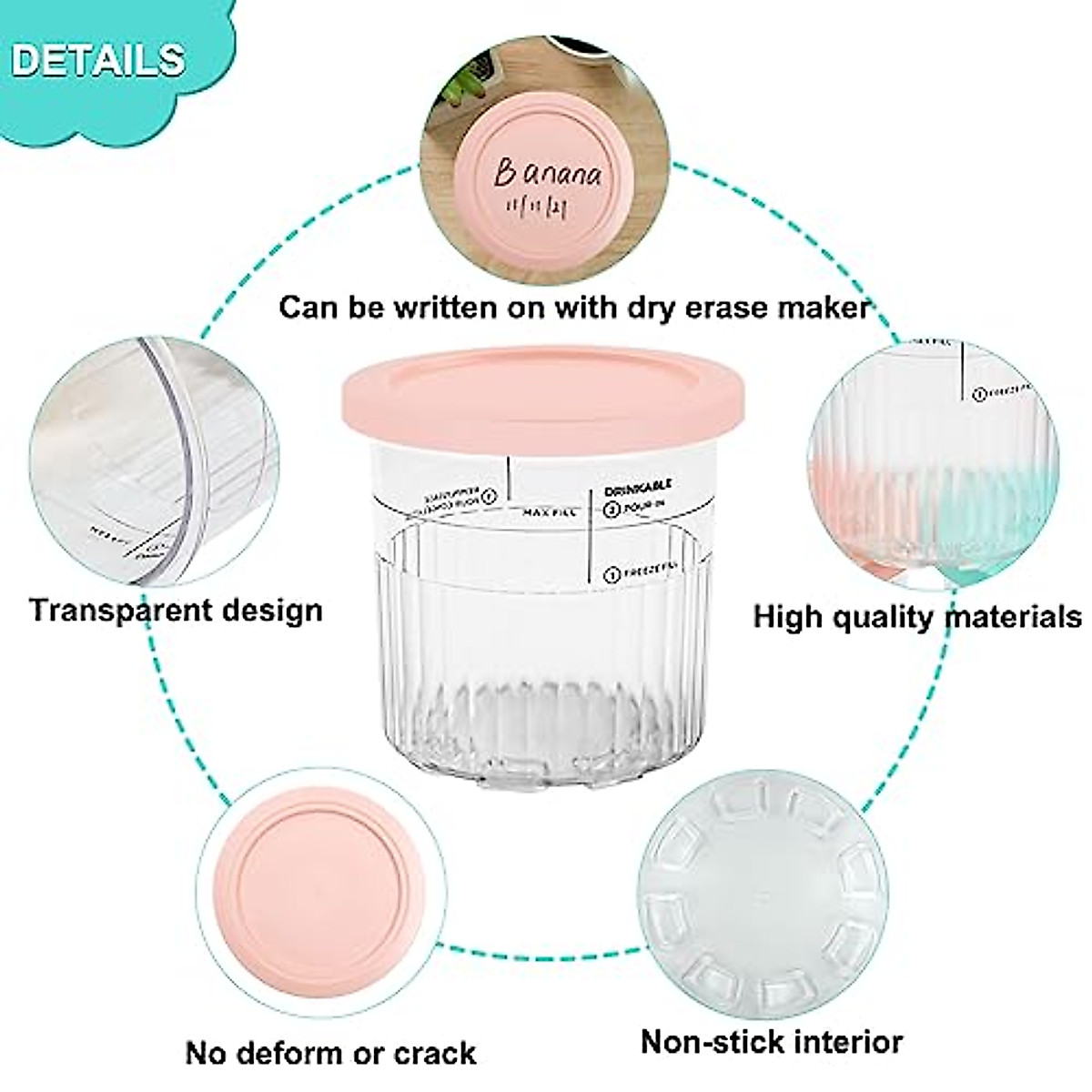 YQL 24oz Containers Replacement for Ninja Creami Deluxe Pints and Lids,Compatible with Ninja NC501 NC500 Series Creami Deluxe ice Cream Makers Dishwasher Safe(2 Pack)