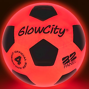 GlowCity Glow in The Dark Soccer Ball | Light Up Indoor/Outdoor Soccer Ball with 2 LED Lights | Pre-Installed Batteries | Fun Gift for Teens
