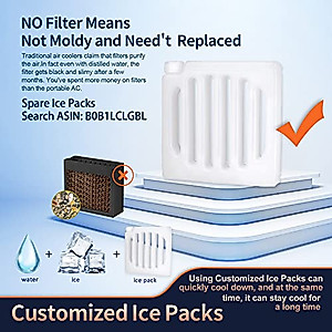 Portable Air Conditioner,3-in-1 Personal Air Cooler, Desk Mini Portable Ac with Ice Packs, 2000 mAh Rechargeable Battery