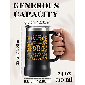 Onebttl 75th Birthday Gifts for Men, Dads, Grandfathers, Granddads, Husband, Vintage 1950 Birthday Gifts 24oz Stainless Steel Beer Stain Mug, Black