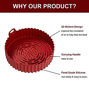 Silicone Air Fryer Liners, SCITURE Air Fryer Silicone Liners, Round Non Stick Air Fryer Basket Accessories, Reusable Replacement of Liner Paper, Easy Cleaning Air Fryer Silicone Pot (8", 2 Pack)