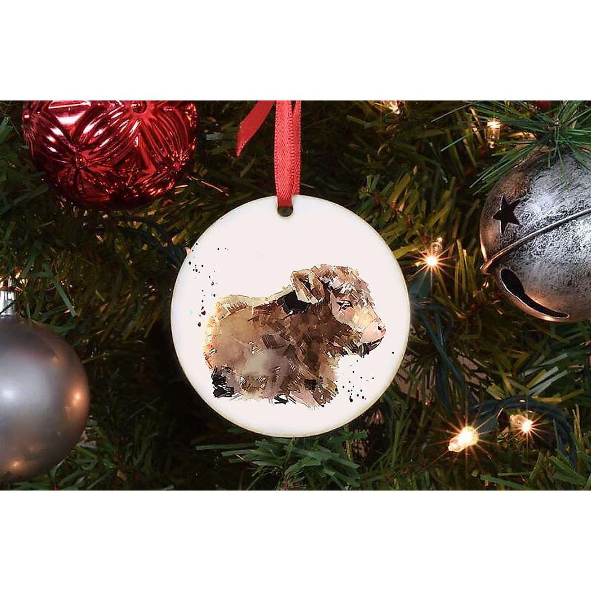 Highland Cow II Ceramic Circle Tree Decoration.Highland Cow Xmas Tree Decoration,Highland Cow Christmas Tree Ornament,Highland Cow Xmas Deco