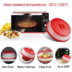 Microwave Splatter Cover Vented for Food, Splatter Guard & Colander Kitchen Gadget for Fruit Vegetables Microwave Plate Cover with Easy Grip Handle, Dishwasher-Safe, BPA-Free & Non-Toxic, 10.5 Inch