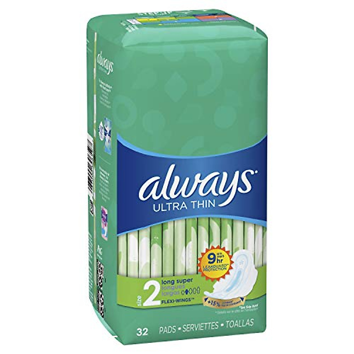 Always Ultra Thin Size 2 Super Pads With Wings Unscented, 32 Count (Pack of 1)