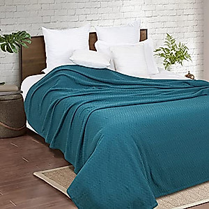 ELVANA HOME BELIZZI 100percent Cotton Bed Blanket, Breathable Thermal Blanket Full - Queen Size, Soft Chevron 90''x90'', Perfect for Layering Any All Season, Teal