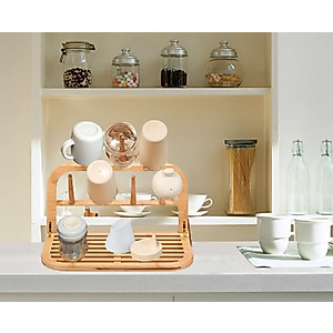 Eforwest Baby Bottle Countertop Drying Rack Bamboo,Space Saving Kitchen Drying Rack & Bottle Holder for Nipples, Cups, Pump Parts, Accessories, Reusable Ziplock and Freezer Bag Dryer Rack