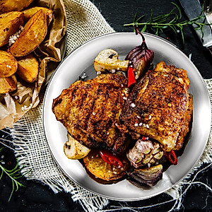 TOPZEA 4 Pack 304 Stainless Steel Dinner Plates, 10 Inch Matte Polished Metal Round Camping Dishes Set Rust-Proof Food Serving Platter for Salad, Appetizer, Fruit, Dessert, Dishwasher Safe