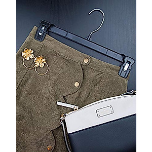 Hangon Recycled Plastic with Ridged Clips Pants Hangers, 12 Inch, Black, 25 Pack