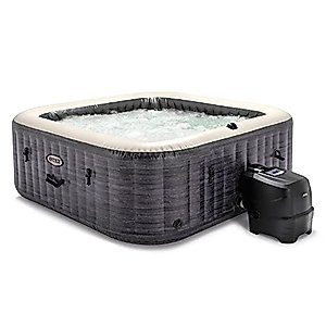 Intex 28451EP PureSpa Plus 6 Person Portable Inflatable Square Hot Tub Spa with 170 Bubble Jets and Built in Heater Pump, Greystone