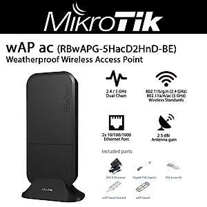 Mikro Tik Mikrotik wAP ac RBwAPG-5HacD2HnD-BE 2.4/5GHz Weatherproof Wireless Black AP 2X Gbit Ports