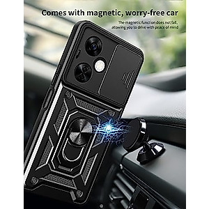 Jusy Case for Oneplus Nord N30 5G with 2 HD Screen Protector, Slide Camera Cover, Kickstand Ring, Magnetic Rugged Drop Protection Phone Cover for 1+ Nord N30 5G (Black)