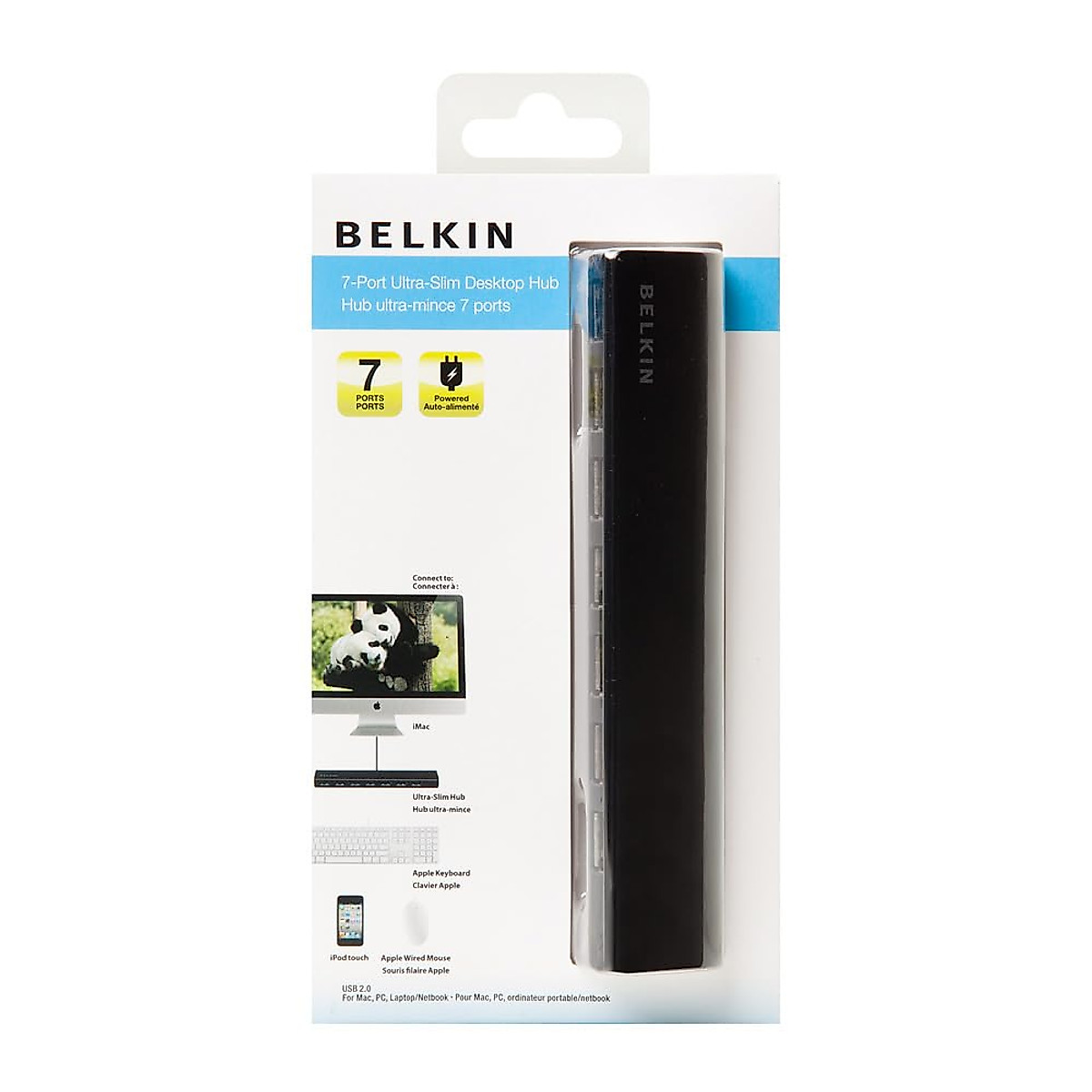 Belkin 7-Port Ultra-Slim Desktop USB Hub - Desktop USB Hub 2.0 - 7 Hi-Speed USB Ports - Compatible With MacOS & Windows For Connecting Charging Cable, Keyboard, Mouse & Any USB-Enabled Devices
