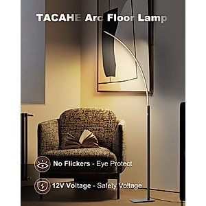 TACAHE Arc Corner Floor Lamp - 3000K Warm White & 3 Brightness Presets - Curved LED Accent Lamp with Touch Switch - 63" Modern Standing Lamp for Bedroom, Living Room - 12W - Black