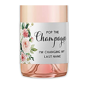 POP the Champagne I’m Changing My Last Name Labels ● SET of 12 ● Bachelorette Party Bridal Shower Bride Squad Mini Champagne Bottle Labels Wine Label Alternative to cards shirts (Blush Floral)
