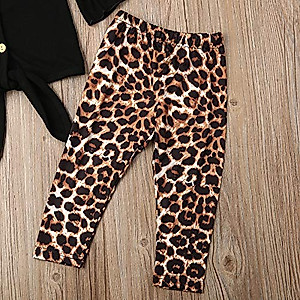 GOOCHEER Casual Toddler Girl Clothes Long Sleeves Shirt Top Trousers Pants Set Toddler Girl Leopard Outfit Fall Winter Clothing (Black, 4-5T)