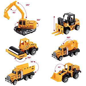 TEMI Diecast Engineering Construction Vehicle Toy Set w/Play Mat,Truck Carrier, Forklift, Bulldozer, Excavator,Dump Truck, Alloy Metal Car Toys Set for 3 4 5 6 Years Old Toddlers Kids Boys & Girls