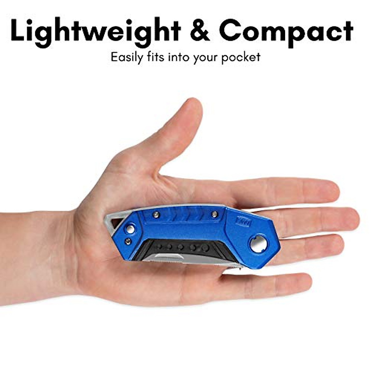 BirdRock Home Premium Folding Utility Knife – Small Compact Pocket – Folding Box Cutter Tool – 3 Extra Razor Blades – Cut Cardboard Boxes – Locking Safety Knife Set – Heavy Duty Aluminum Body