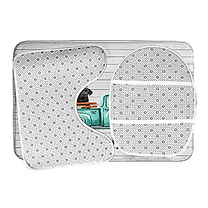 WONDERTIFY Turquoise Truck Bathroom Antiskid Pad Old Car Two Standing Labrador Puppy Dogs 3 Pieces Bathroom Rugs Set, Bath Mat+Contour+Toilet Lid Cover Brown Black