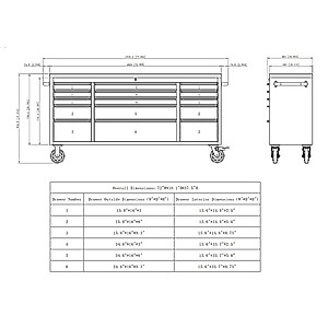 CT Copper Tailor 72-inch Tool Chest with 15 Drawers and Wheels, Mobile Garage Workbench Storage Tool Cabinet, Large Rolling Tool Box with Wood Top
