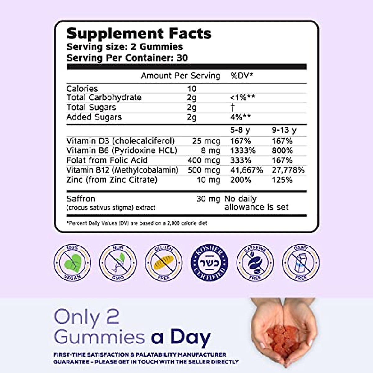 NutriMagic Kids Brain Booster 2-in-1 Nootropic Multivitamin for Focus, Memory, Attention, Mood - Saffron Extract Gummies Brain Health Supplement w/Vitamin D3, B6, B12, Zinc, 60 Vegan NON-GMO Gummies