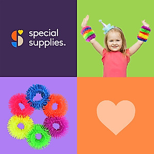 Special Supplies Squishy Fuzzy Band Bracelets for Kids, 6 Pack, Flexible and Stretchy Wearable Sensory Toys, Tactile Silicone Squiggly Touch, Bright and Colorful Wristbands