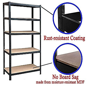 Garage Shelving Heavy Duty, 5 Level Steel Storage Shelves, Adjustable Metal Shelf Storage Unit Organizer System, Storage Rack for Home, Garage, Basement, Laundry, 150cmx70cmx30cm, (Black)