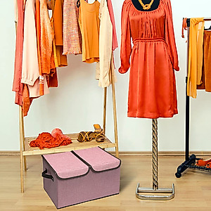 Storage Boxes with Double Lids and Handles, Collapsible Linen Storage Bins Organizer Clothes Baskets Cube with Removable Divider for Home Bedroom Closet Office Dorm (Green)