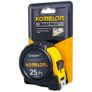 Komelon SM5425 Speed Mark Gripper Acrylic Coated Steel Blade Measuring Tape, 1-Inch X 25Ft , White