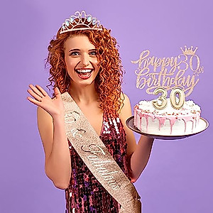 Jaciya 30 Birthday Decorations for Women Rose Gold Birthday Crown 30 & Fabulous Sash and Pearl Pin Happy 30 Birthday Cake Topper 30 Year Old Birthday Gifts for Women Party Favor Supplies