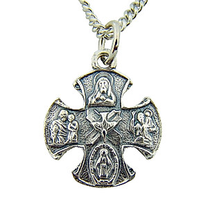 CB Silver Toned Base Four Way Dove Center Scapular Maltese Cross Medal, 3/4 Inch