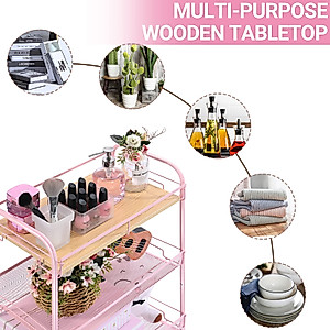 KINGRACK 4-Tier Metal Rolling Utility Cart, Pink, Flexible, Sturdy, Easy Assembly, Anti-Rust, Waterproof, Scratch-Resistant, Breathable Mesh Basket, Ideal for Home Storage