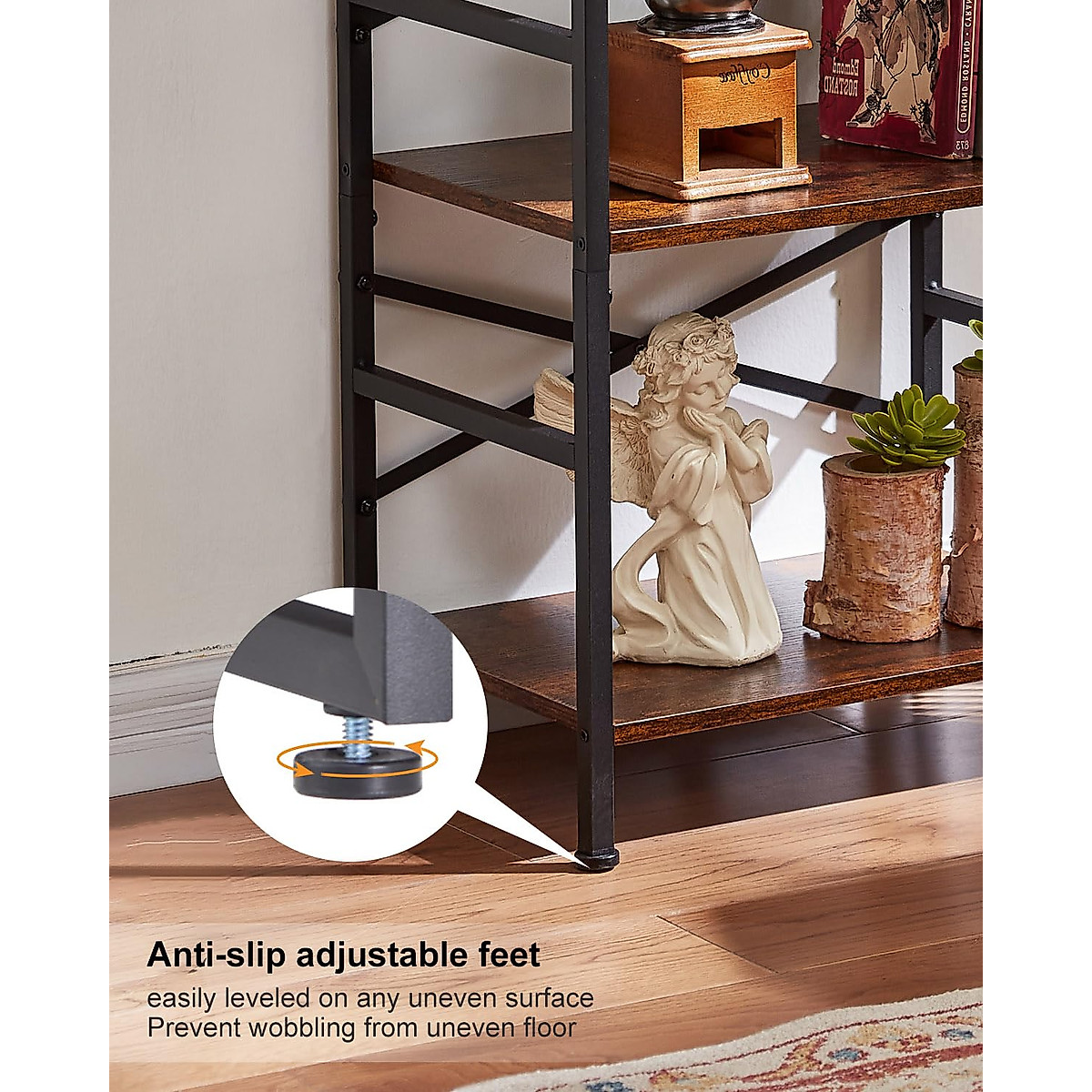 KKN Book Shelf, 4 Tier Industrial Book case, Metal & Wood Small Bookshelf, Display Shelf Book Shelf Storage Organizer for Living Room, Bedroom, and Office Furniture (3 Tier)